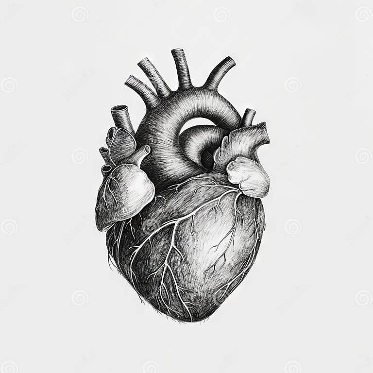 3D Model of a Human Heart in a Drawing Style Stock Illustration ...