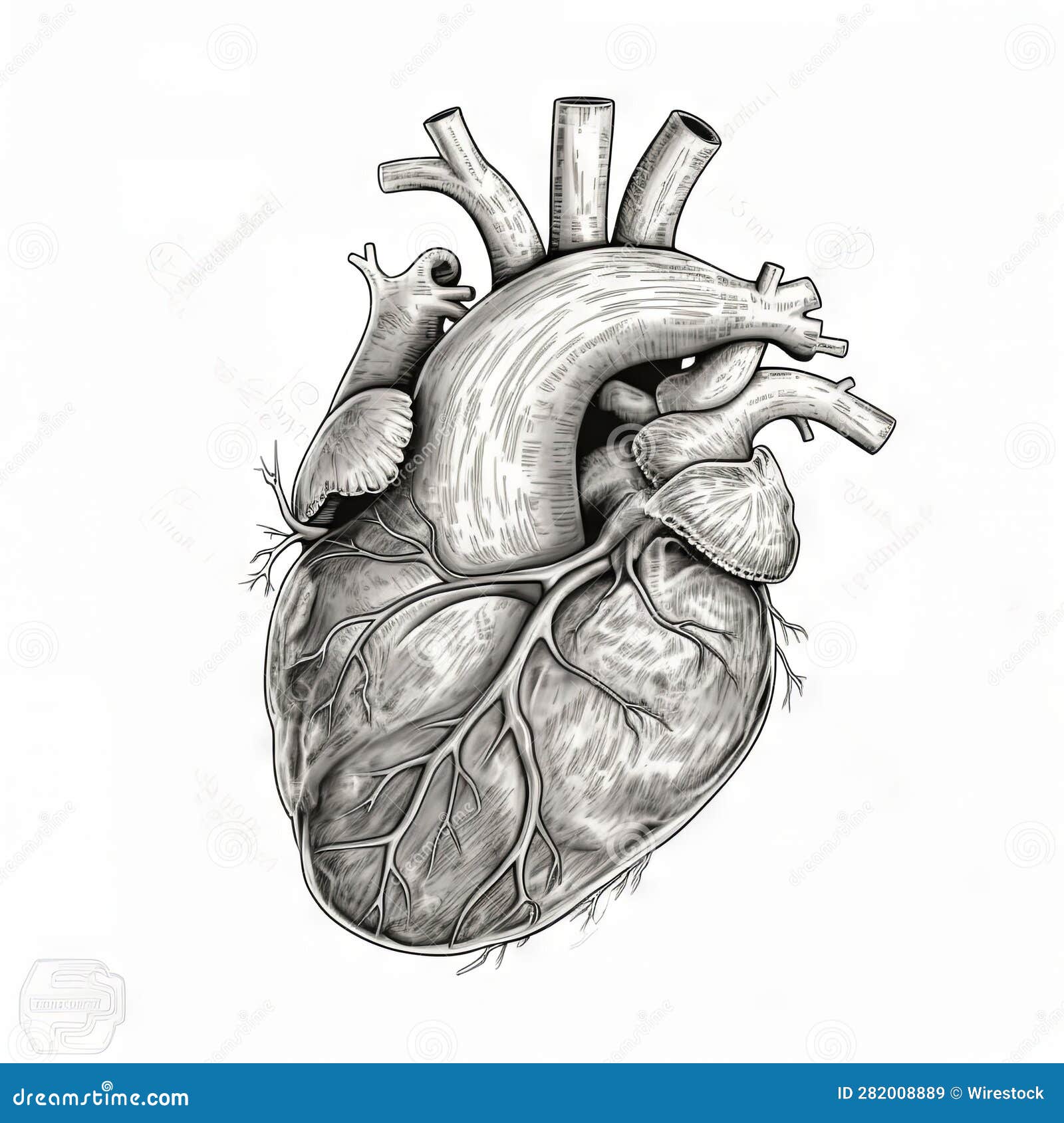 3D Model of a Human Heart in a Drawing Style Stock Illustration ...