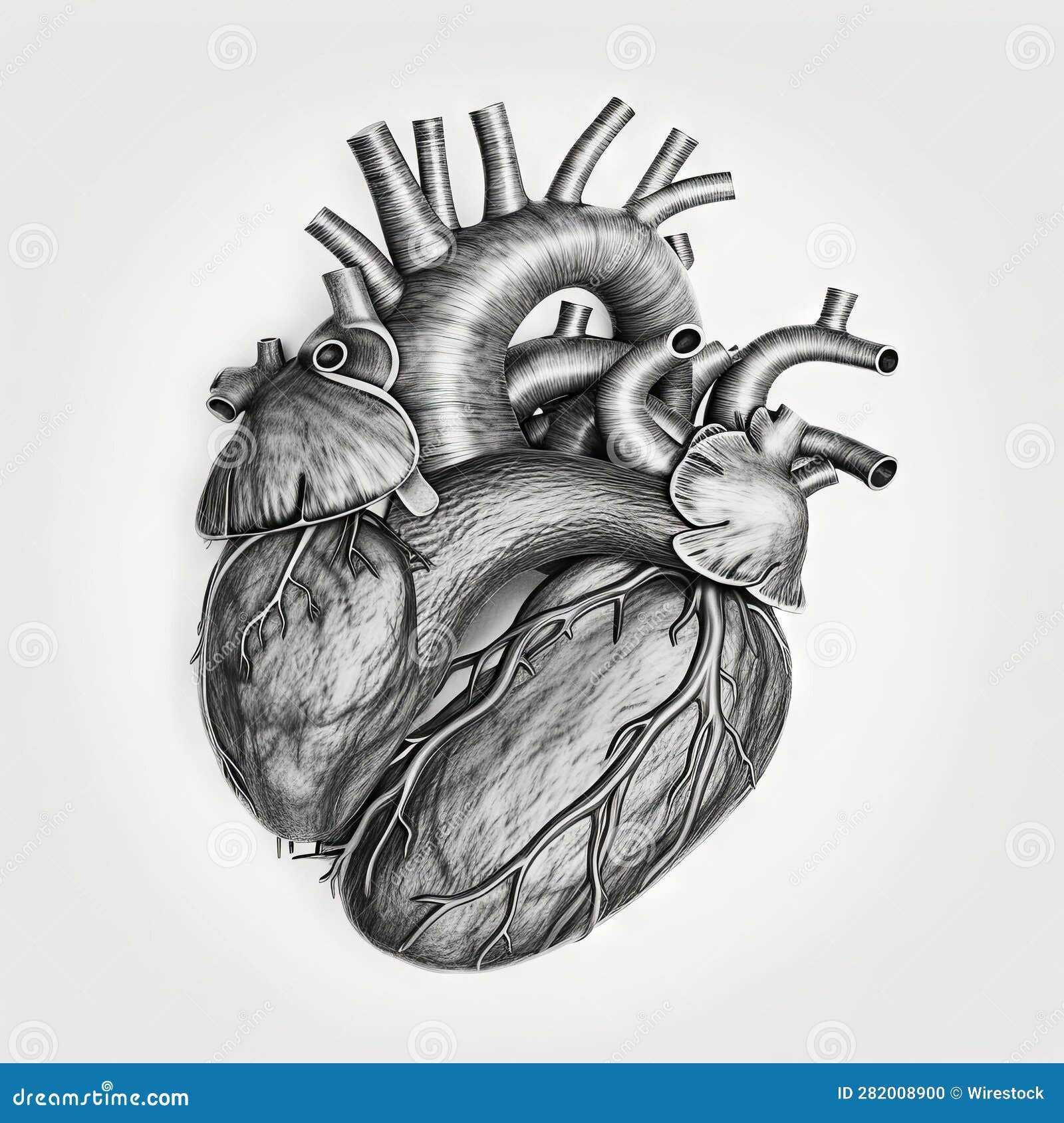 3D Model of a Human Heart in a Drawing Style Stock Illustration ...