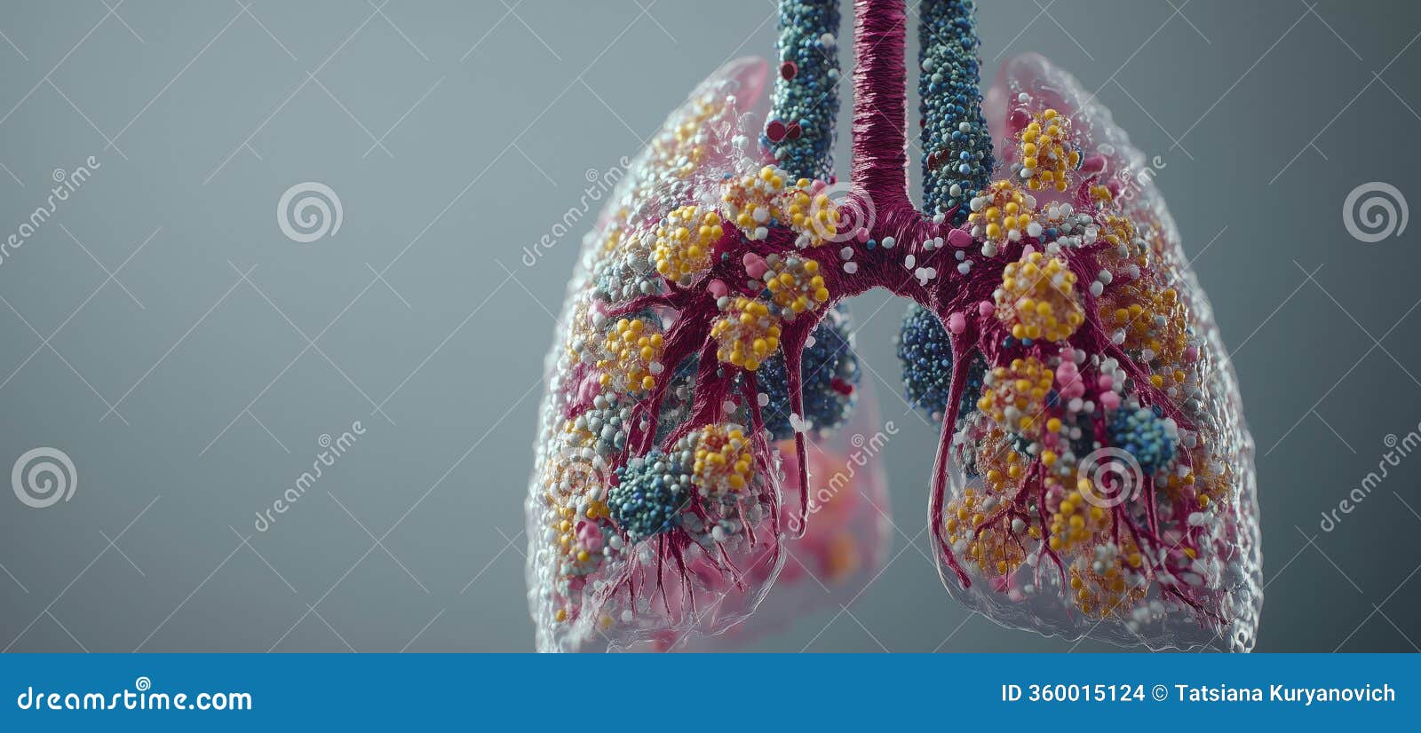 3D Model of Human Lungs with Detailed Alveoli Structure and Colorful ...