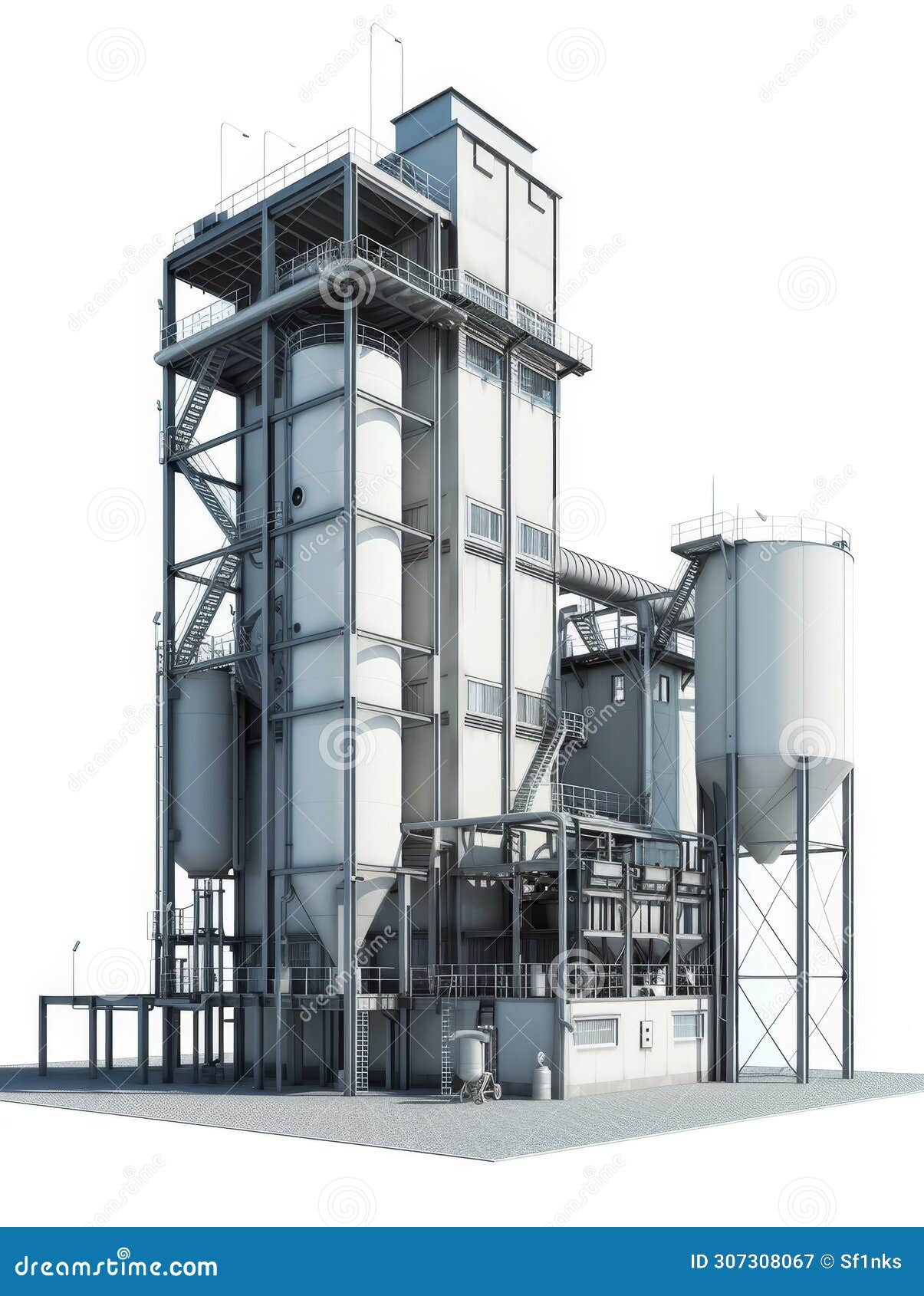 3D Model of an Industrial Processing Plant with Detailed Silos, Pipes ...