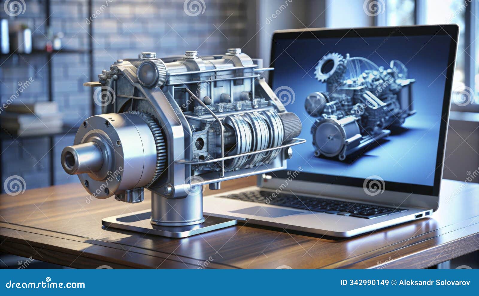 3d Model of Internal Combustion Engine Displayed on Laptop Next To ...