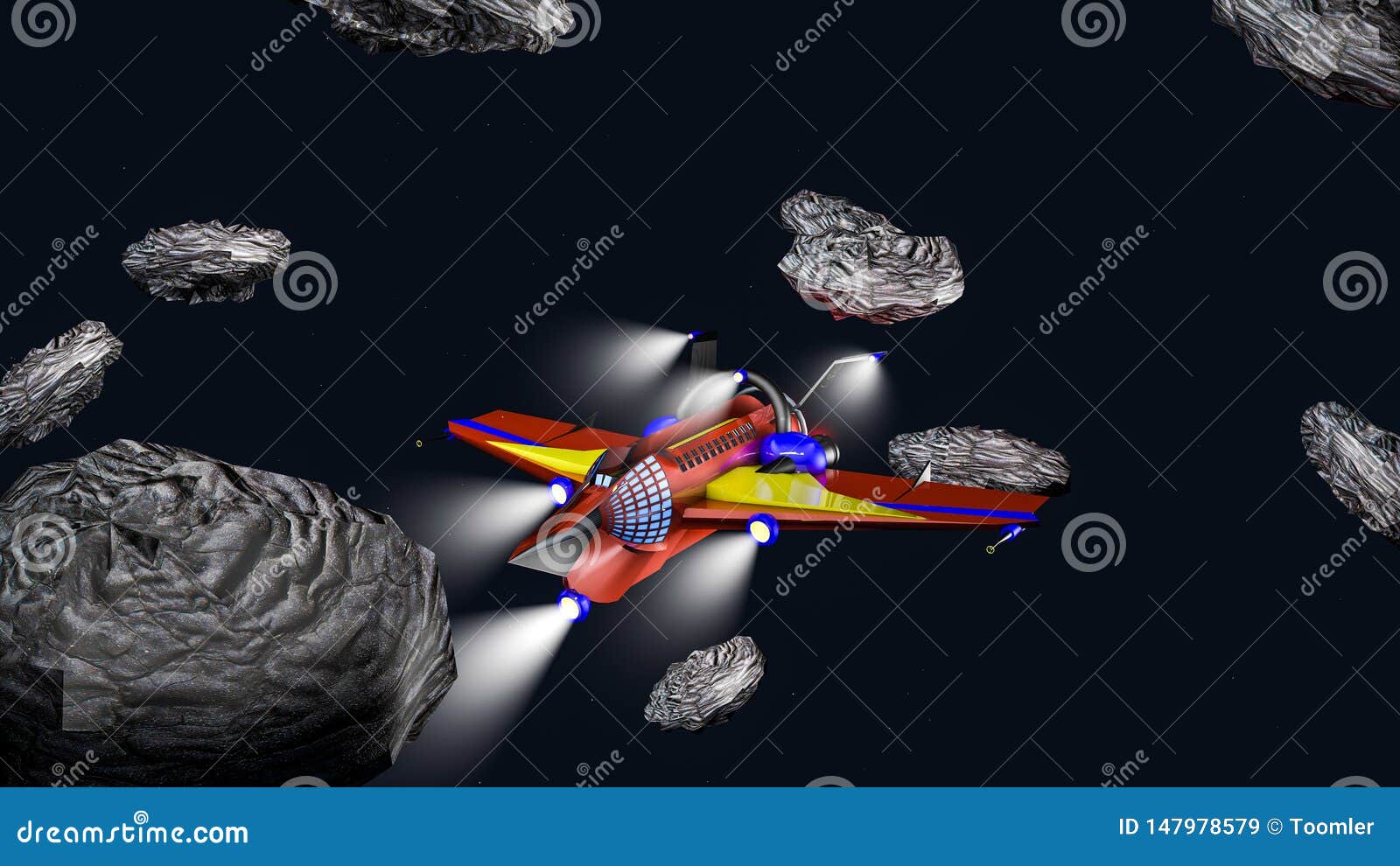 Model of Interstellar Aircraft Flying through Meteorites in Space. 3D ...
