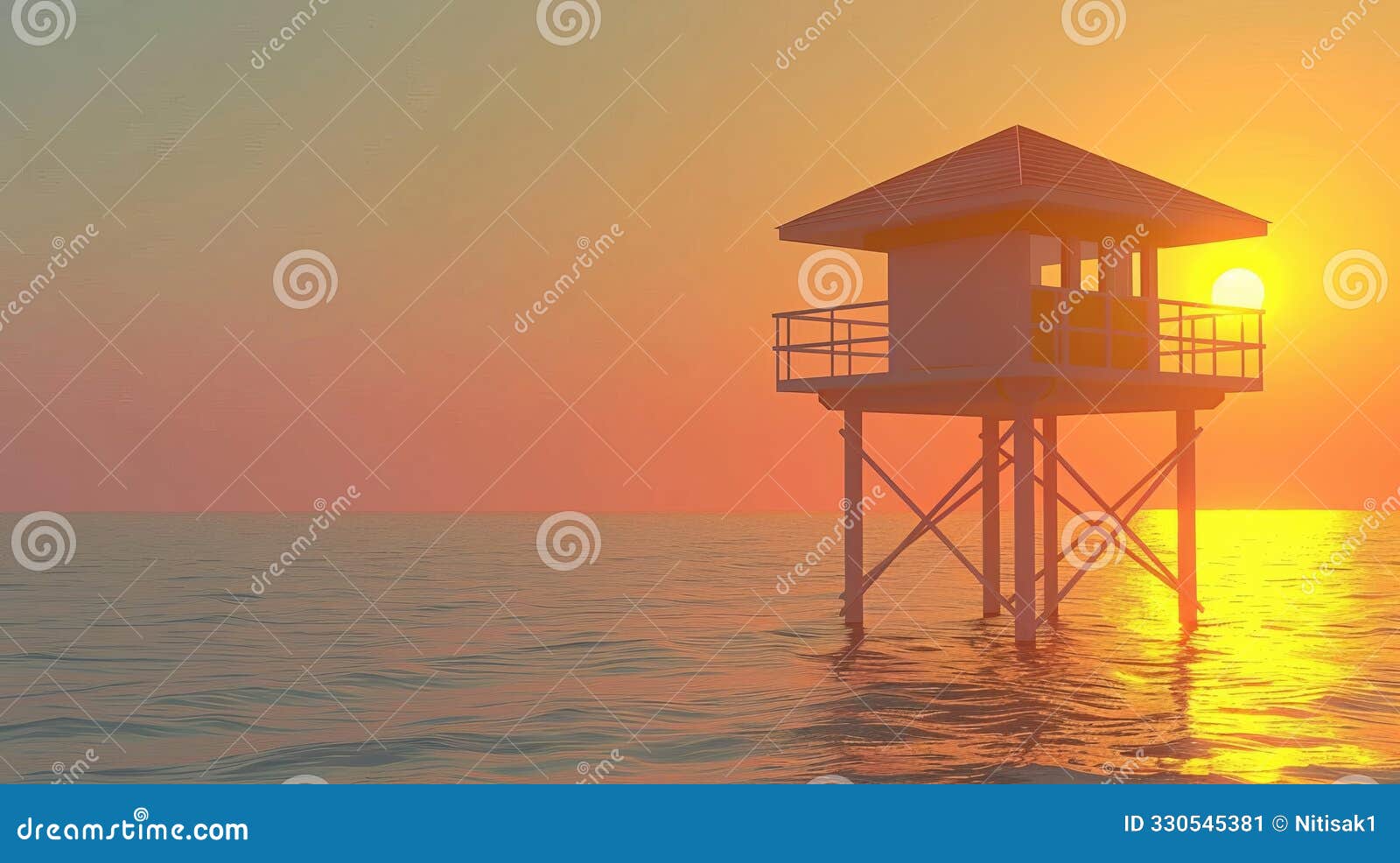 3D Model of a Lifeguard Tower at Sunset Summer Stock Illustration ...