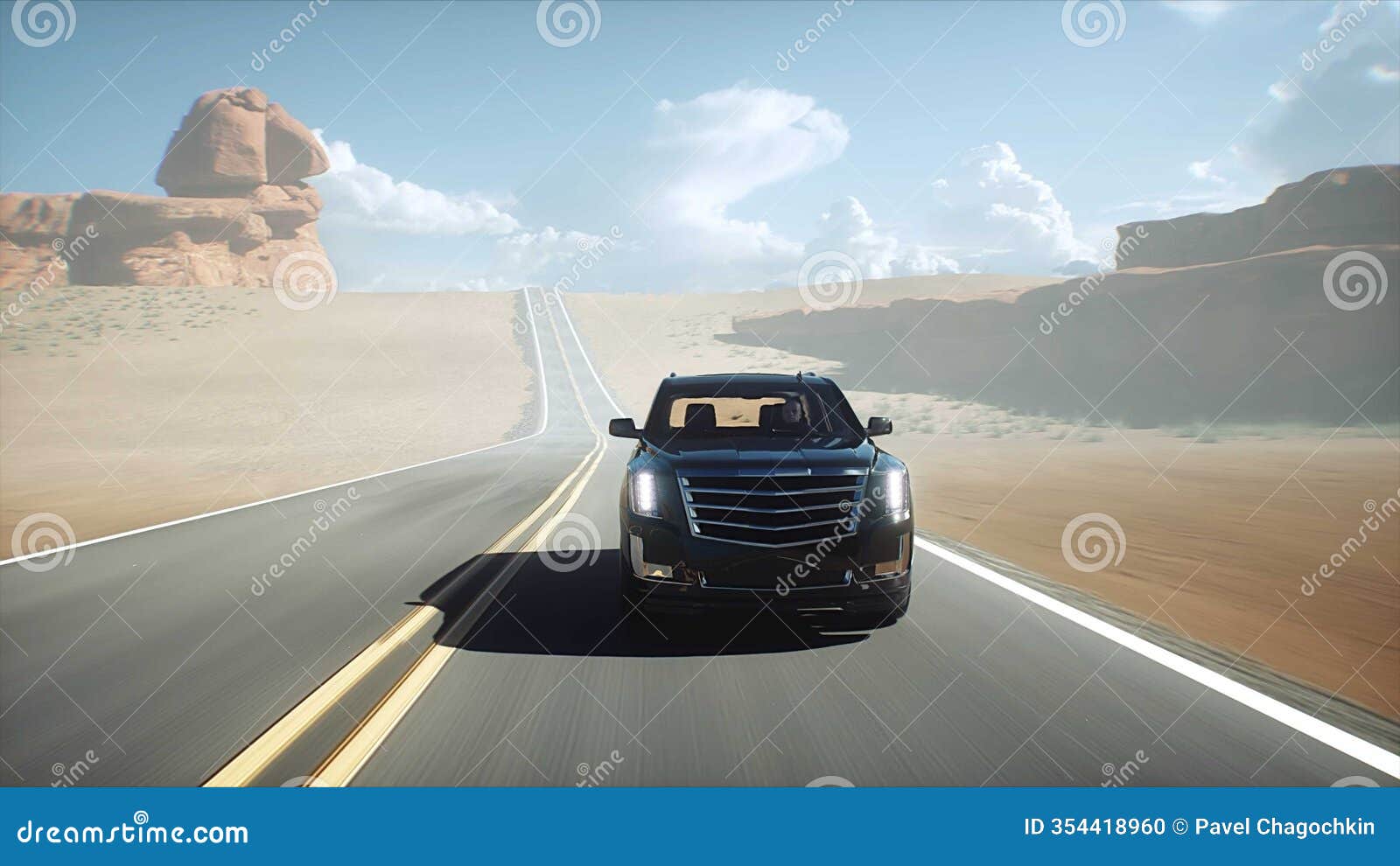 3d Model Luxury Black Car on Desert Highway. Very Fast Driving. 3d ...