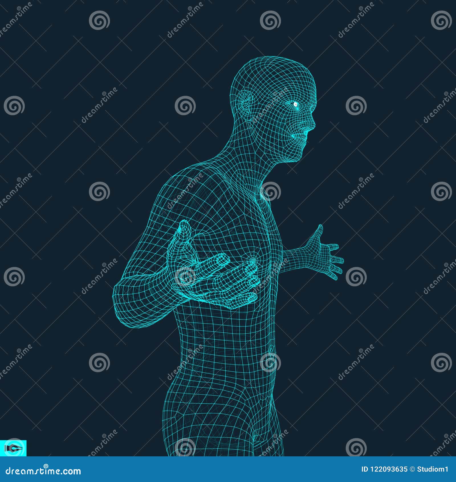 3D Model of Man. Human Body Wire Model. Design Element. Vector ...