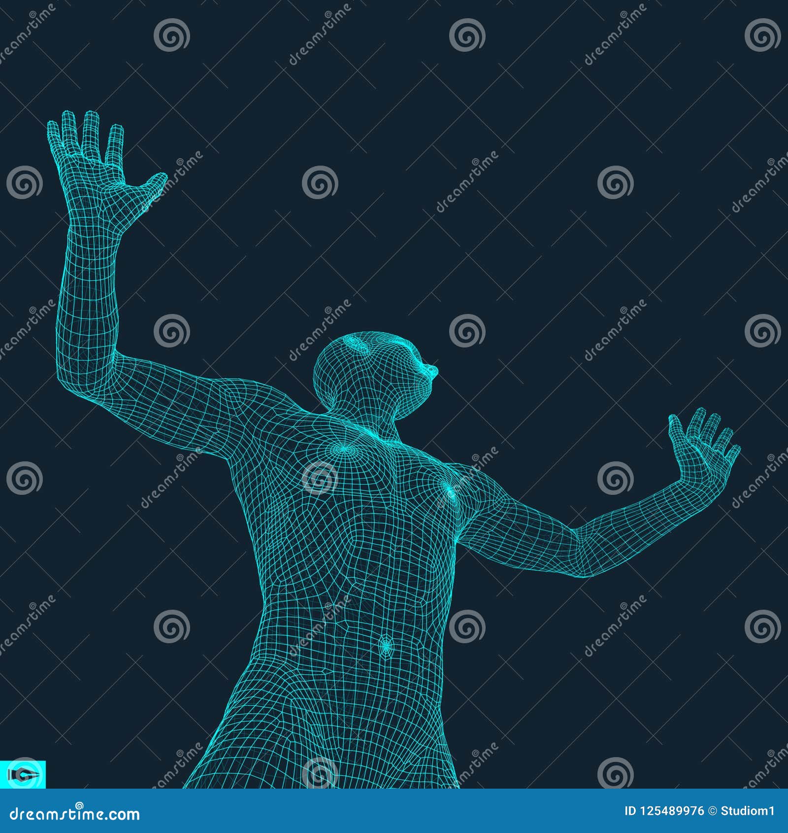 3D Model of Man. Human Body Wire Model. Design Element. Technology ...