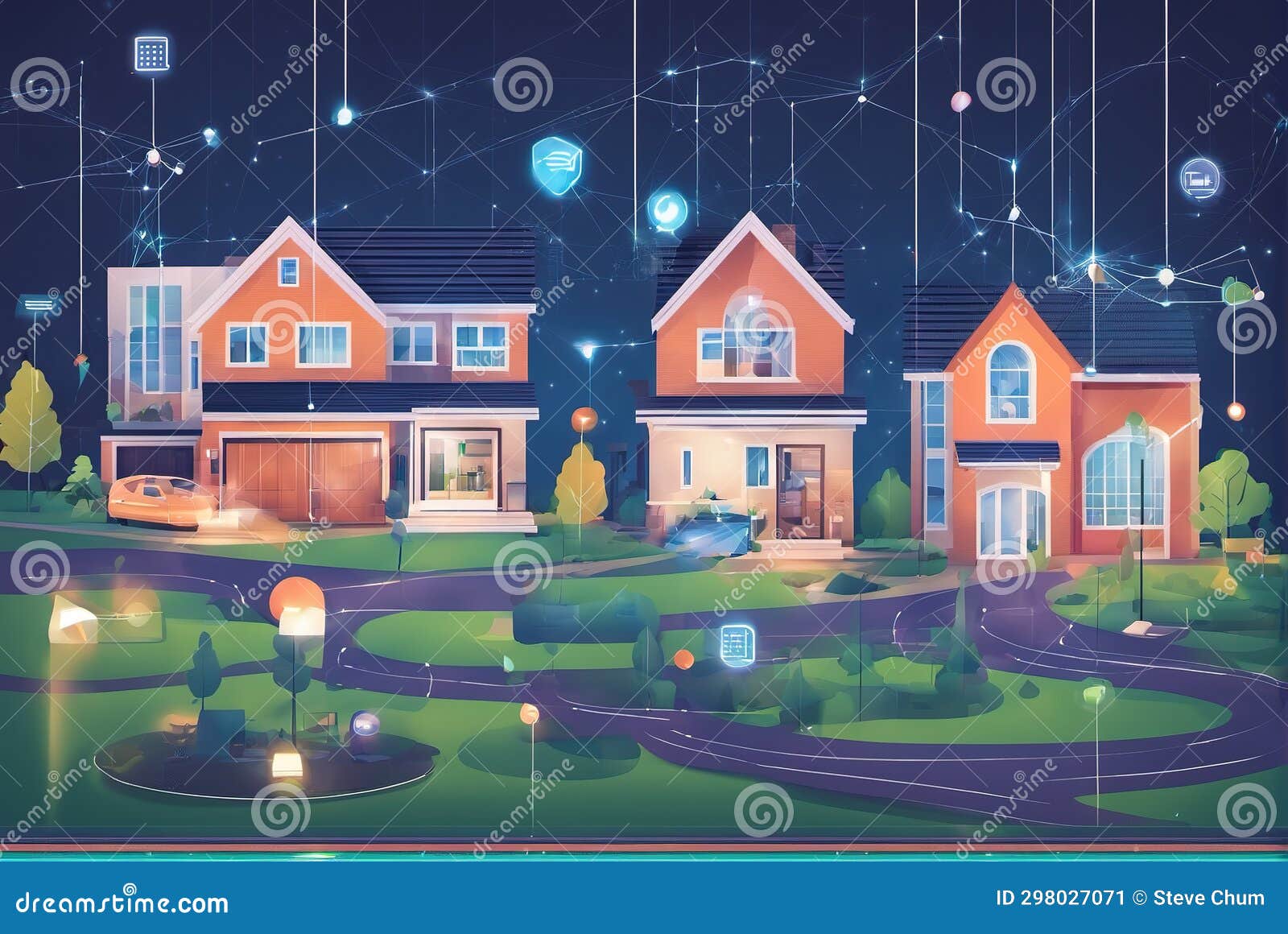 3D Model of Modern Luxury Villa Complex Building at Night Stock Image ...