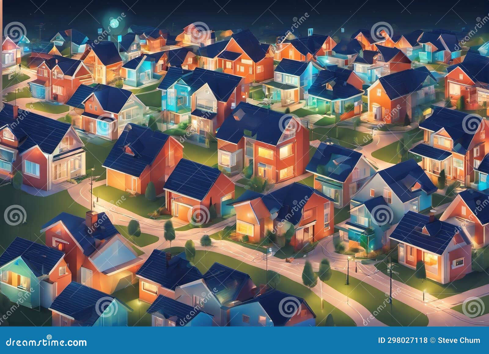 3D Model of Modern Luxury Villa Complex Building at Night Stock ...