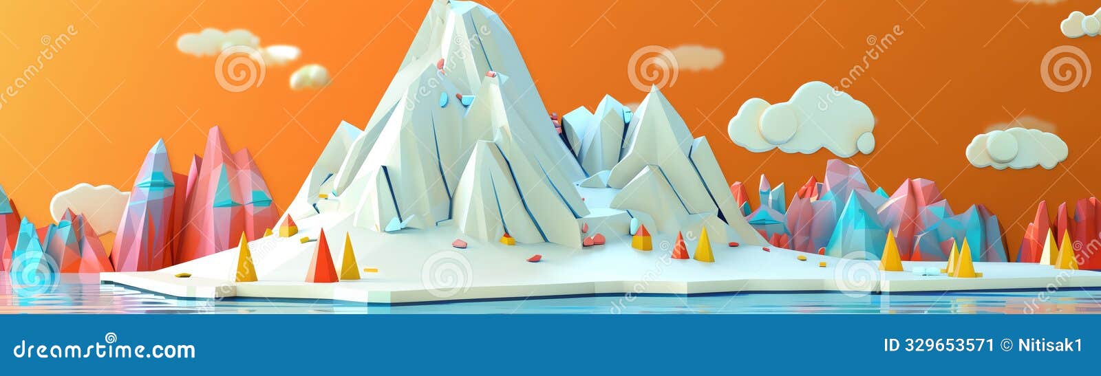 54 3D Model Of A Mountain Icon With A Colorful Illustrated Background ...