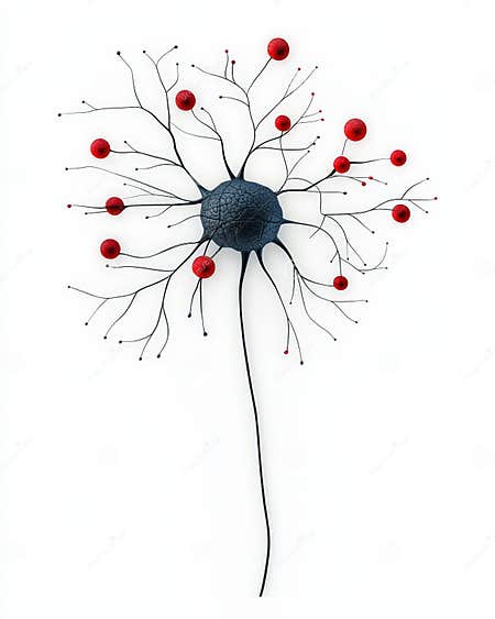 3D Model of a Neuron with Red Dendrites and a Central Cell Body ...