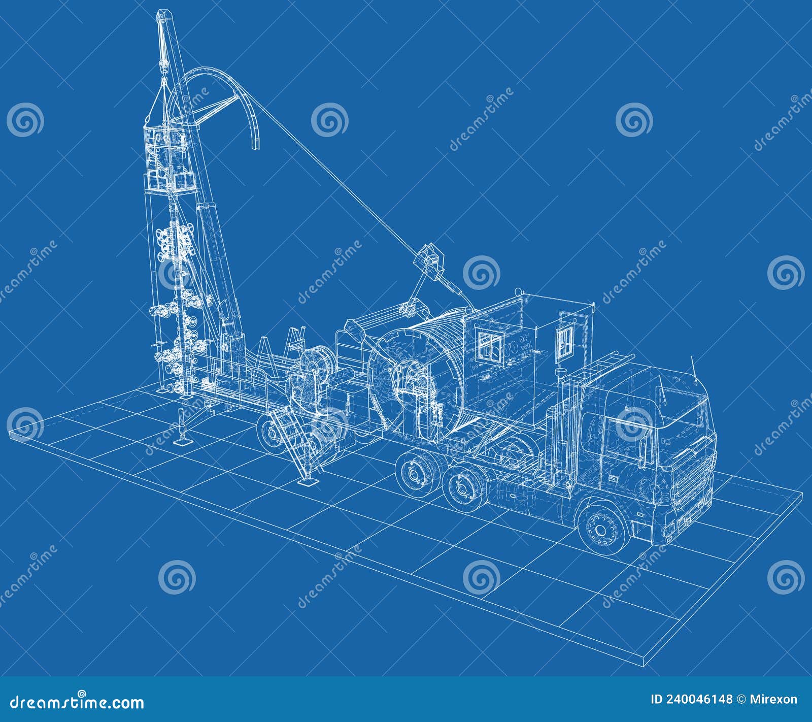 3d Model Outline Coiled Tubing Truck. Wire-frame Stock Vector ...