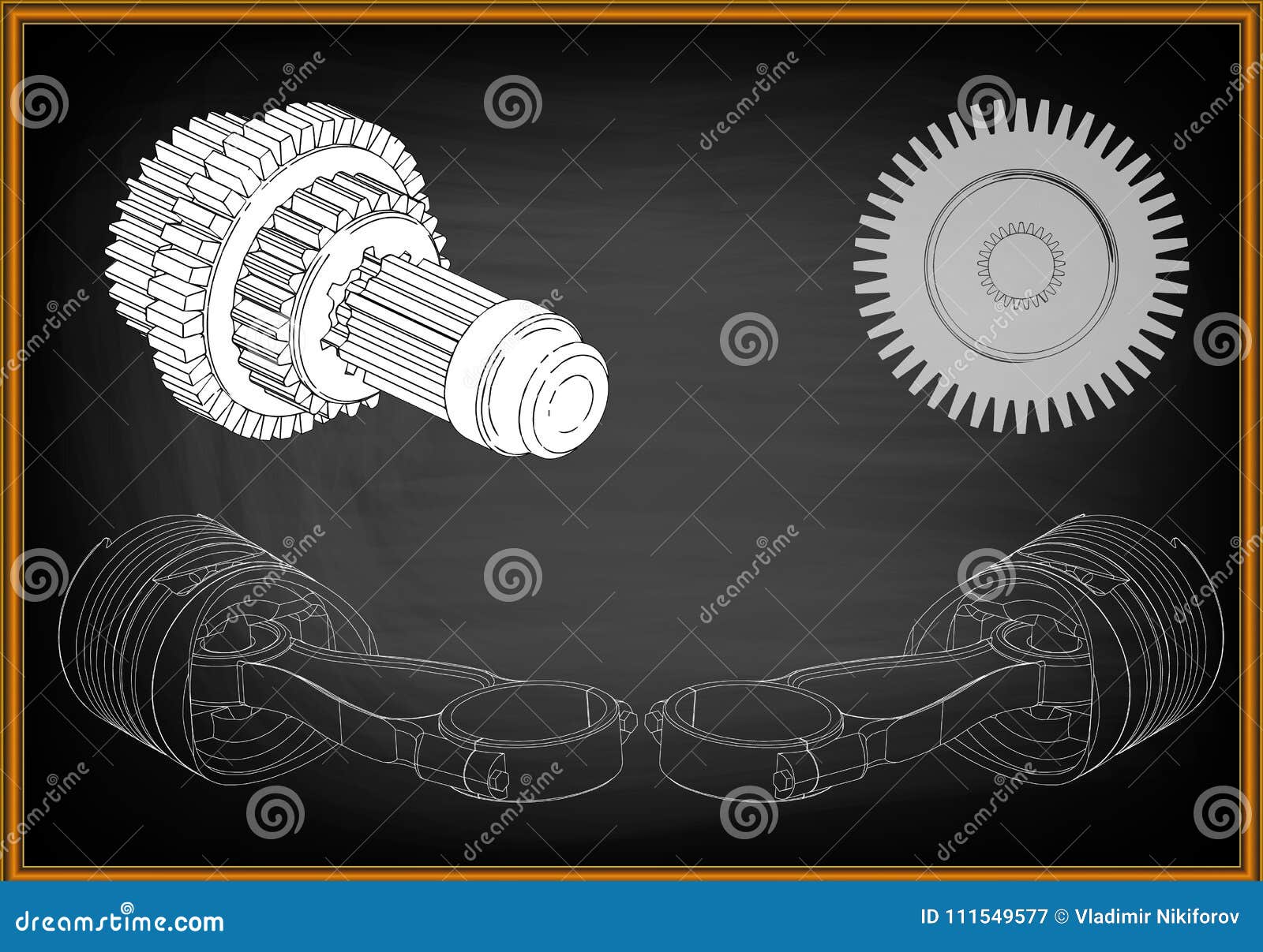 3d Model of Piston and Gear Stock Vector - Illustration of automotive ...
