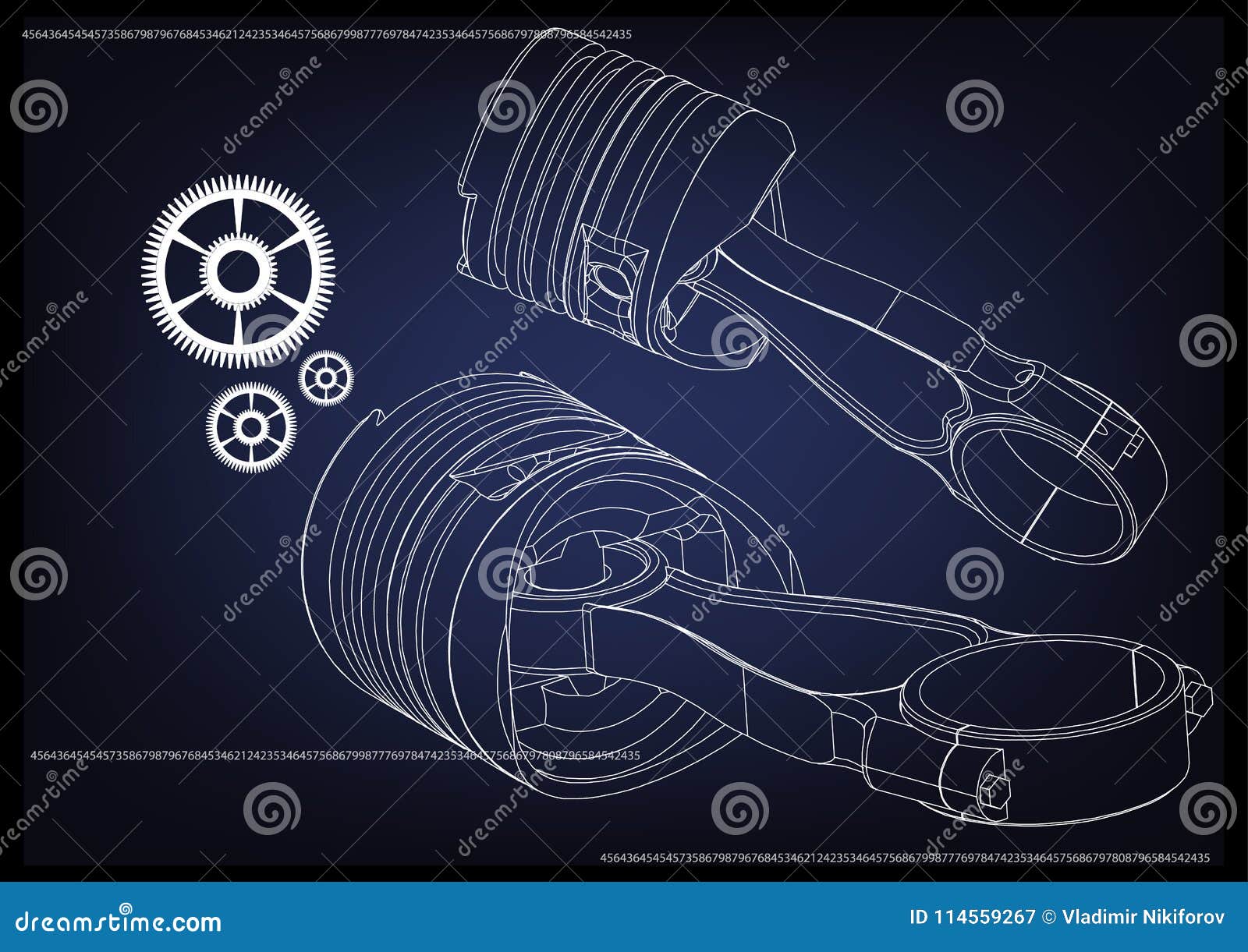 3d Model of Piston and Gear Stock Vector - Illustration of piston ...