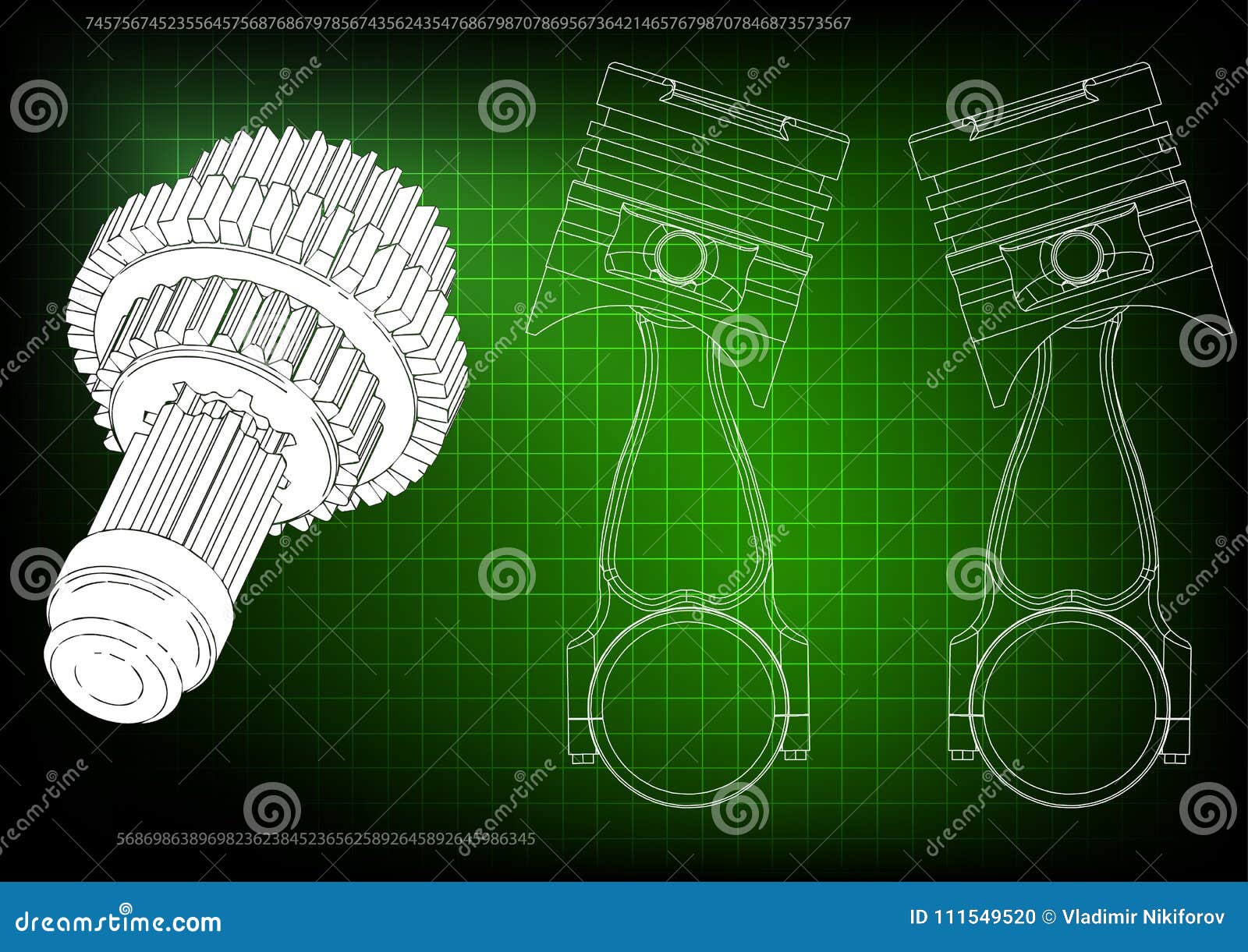 3d Model of Piston and Gear Stock Vector - Illustration of black, icon ...