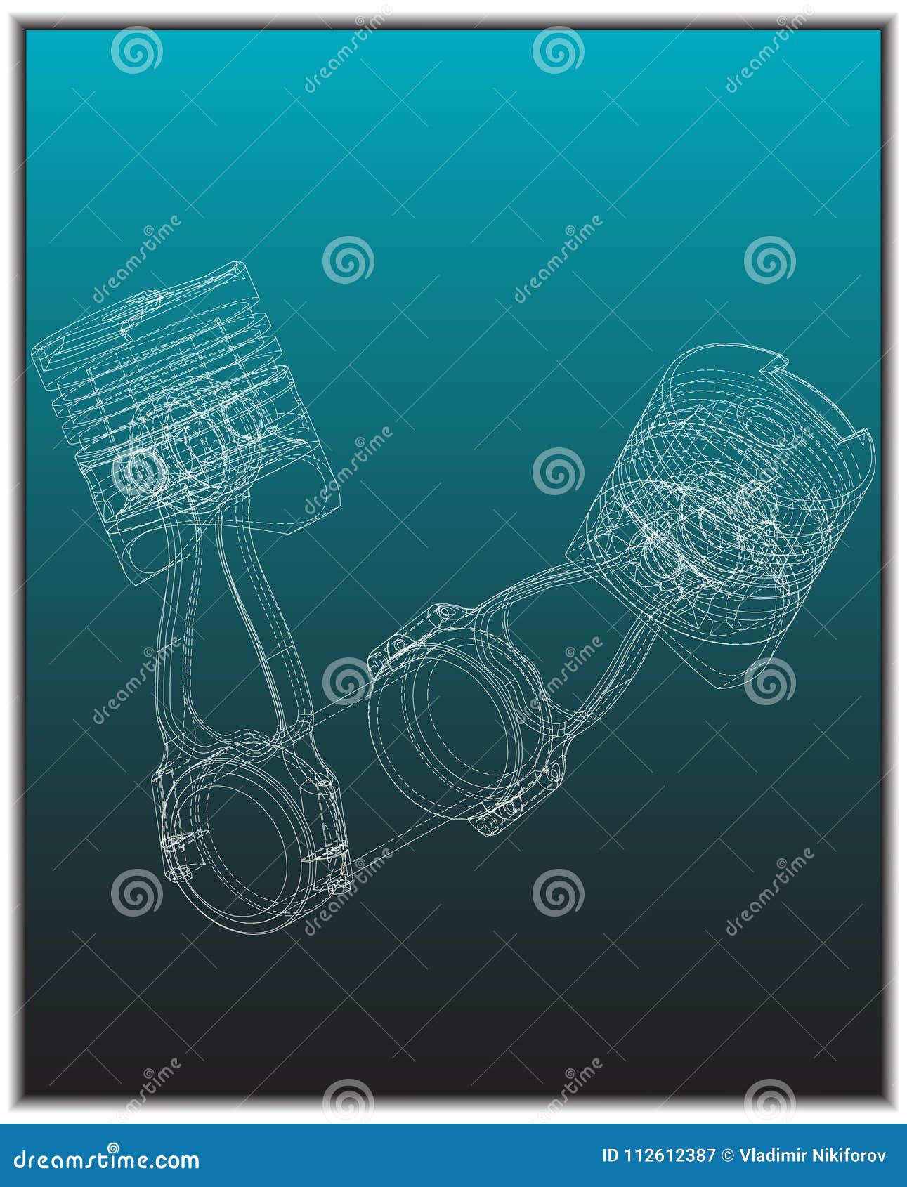 3d model of piston stock vector. Illustration of drawing - 112612387