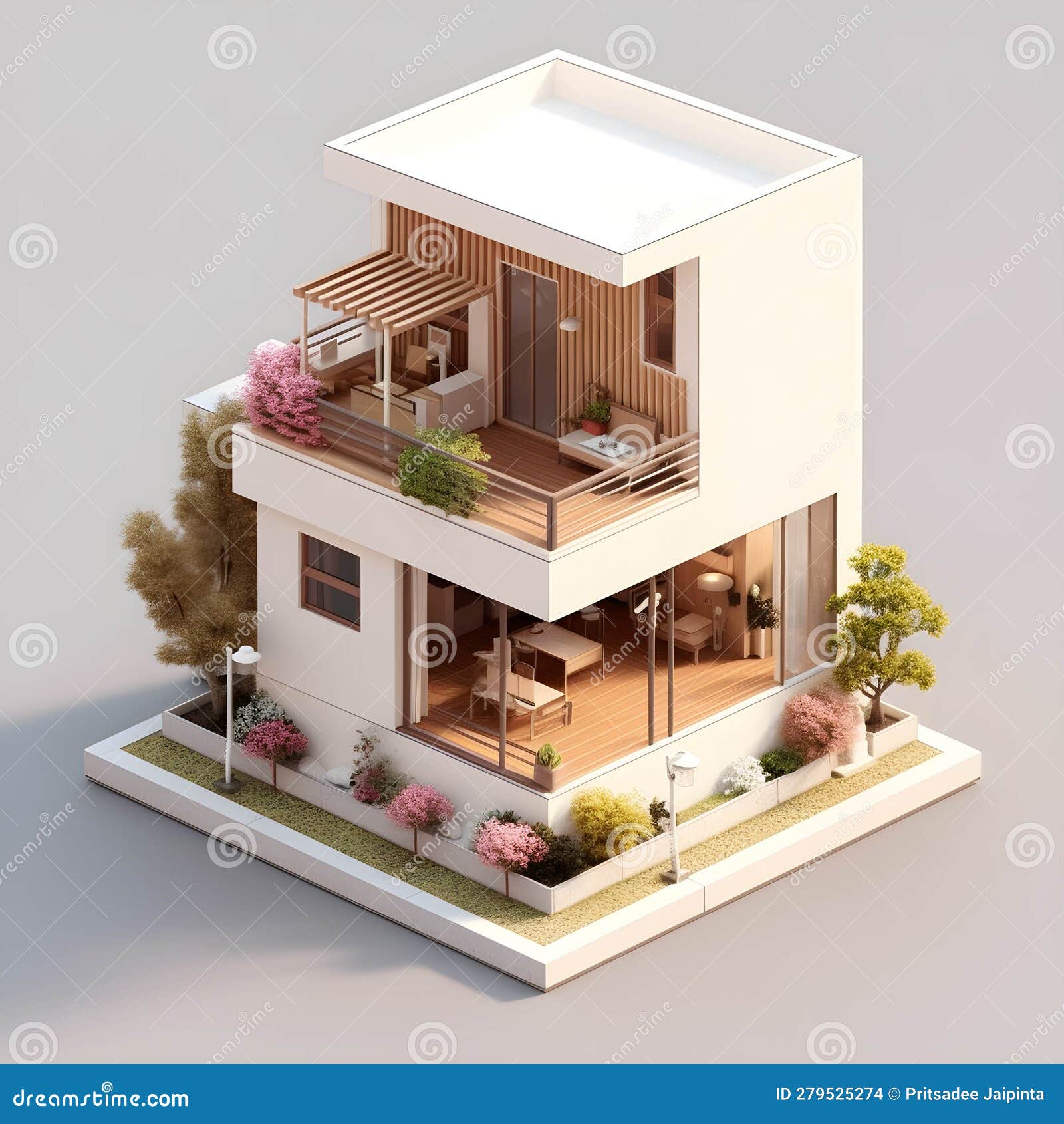 3d Model of Private House with Different Rooms and Materials. Concept ...