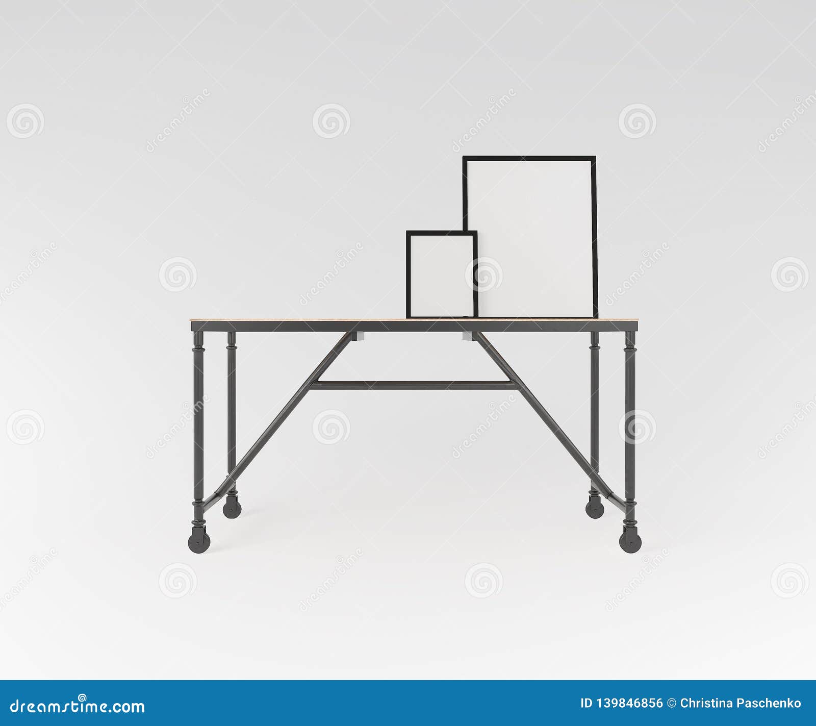 Front View of Work Place with Frames and Table Lamp Stock Illustration ...