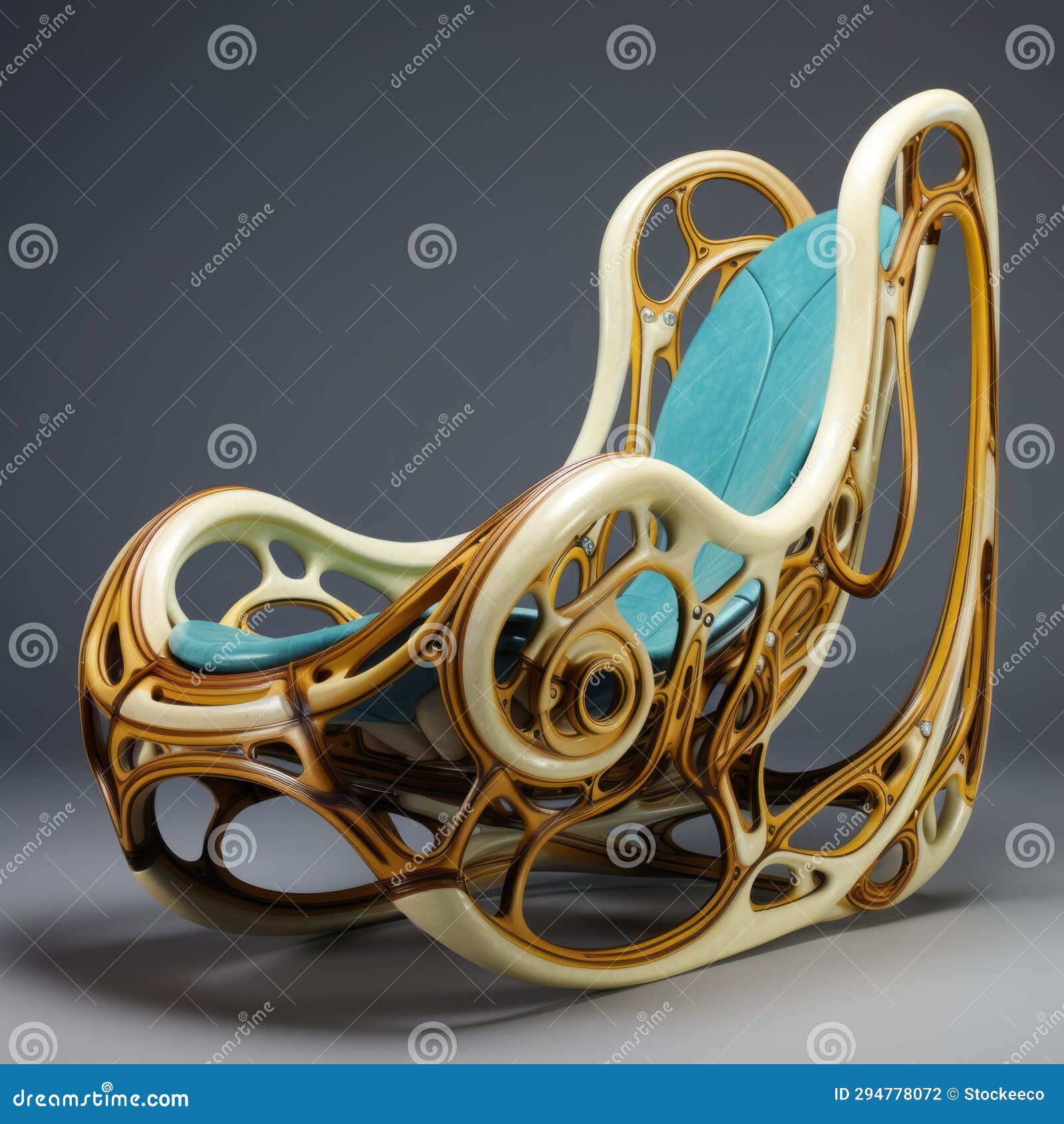 Fancy Rocking Chair with Carved Wood Design in Dark Aquamarine and ...