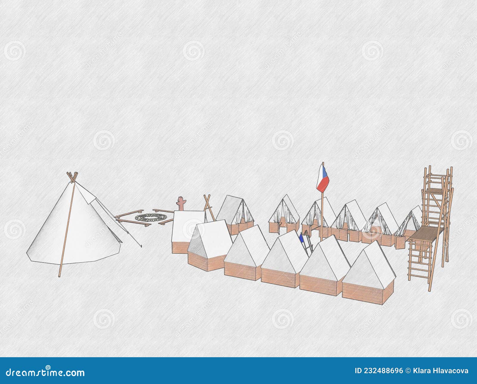 3d Model of a Scout Camp As a Pencil Drawing with Teepee Stock ...