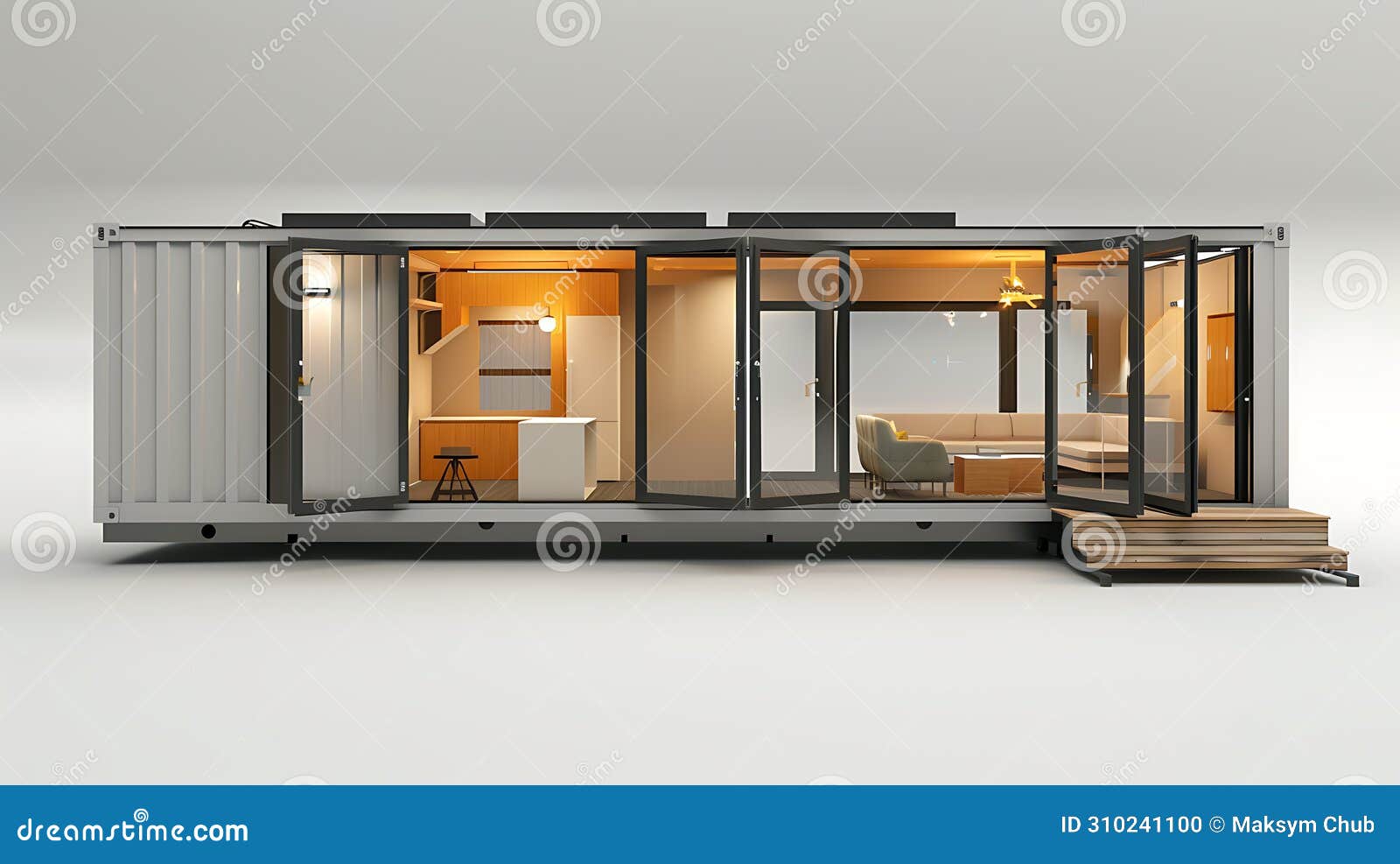 3D Model of a Rectangular Shipping Container House with Living Room and ...