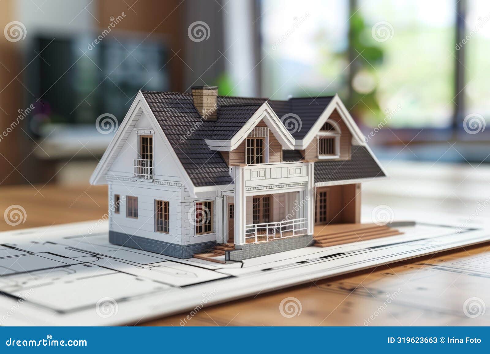 3D Model of a Small House on an Architectural Floor Plan Stock Image ...