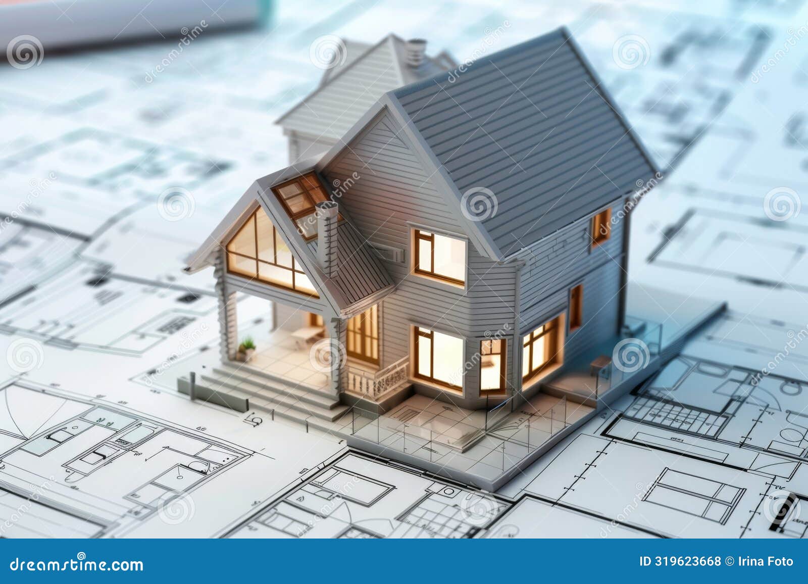 3D Model of a Small House on an Architectural Floor Plan Stock Photo ...