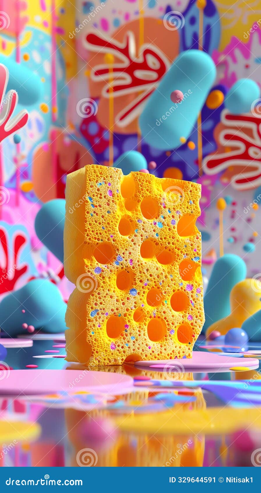 216 3D Model Of A Sponge Icon With A Colorful Illustrated Background ...