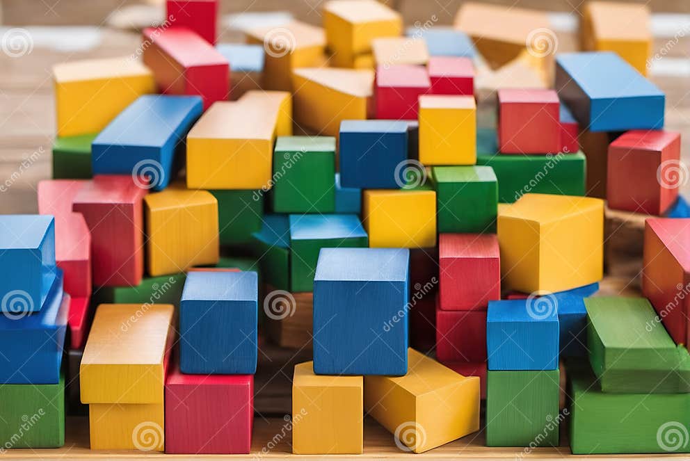 3D Model of Stack of Colorful Wooden Blocks Stock Photo - Image of game ...