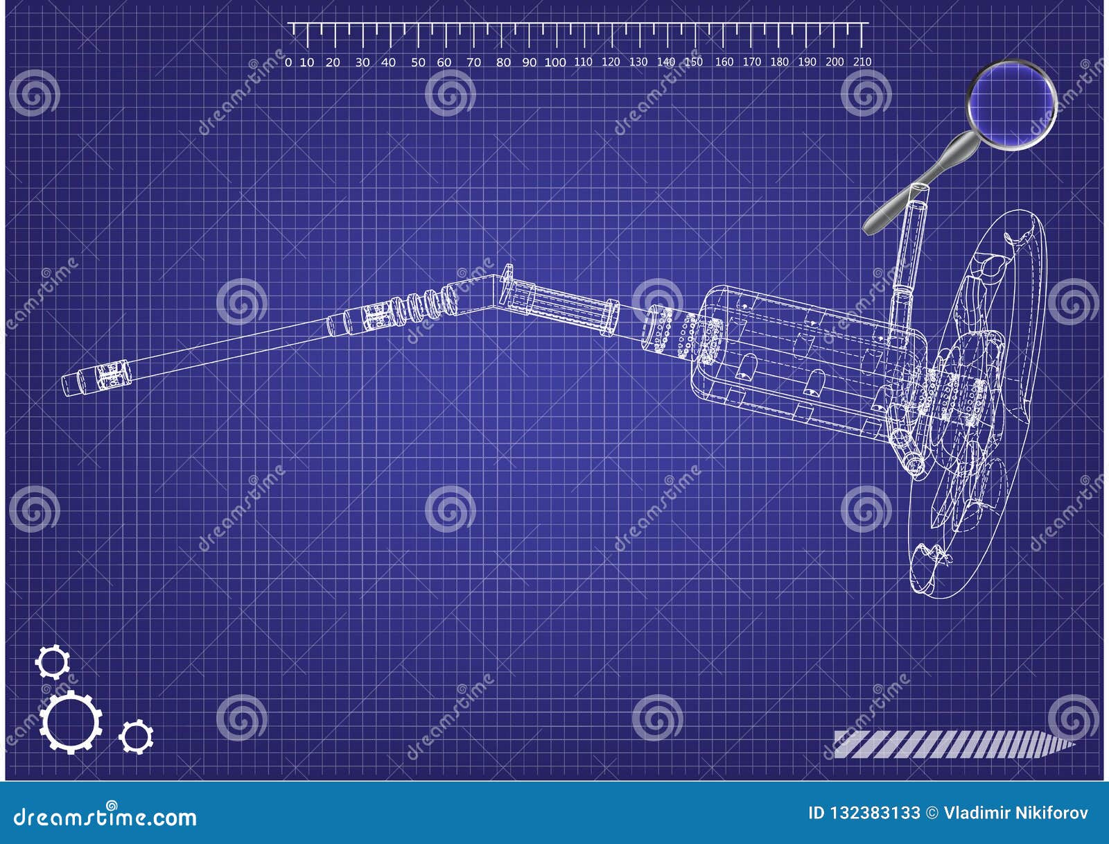 3d Model of the Steering Column on a Blue Stock Vector - Illustration ...