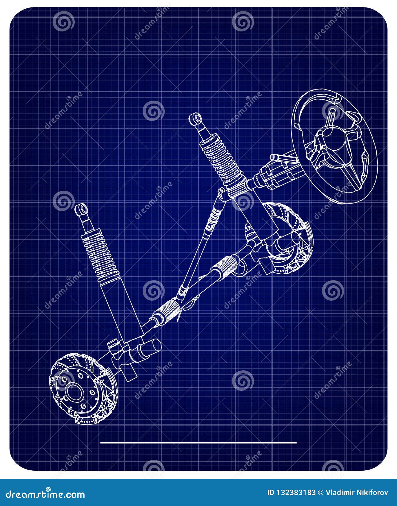 3d Model of Steering Column and Car Suspension on Blue Stock Vector ...