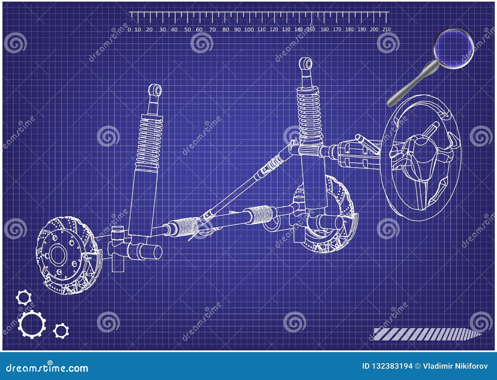 3d Model of Steering Column and Car Suspension on Blue Stock Vector ...