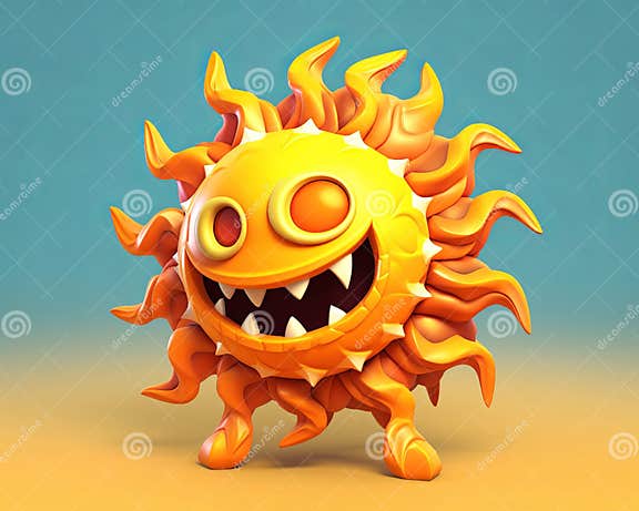 A 3d Model of a Sun with Teeth and Eyes Stock Illustration ...