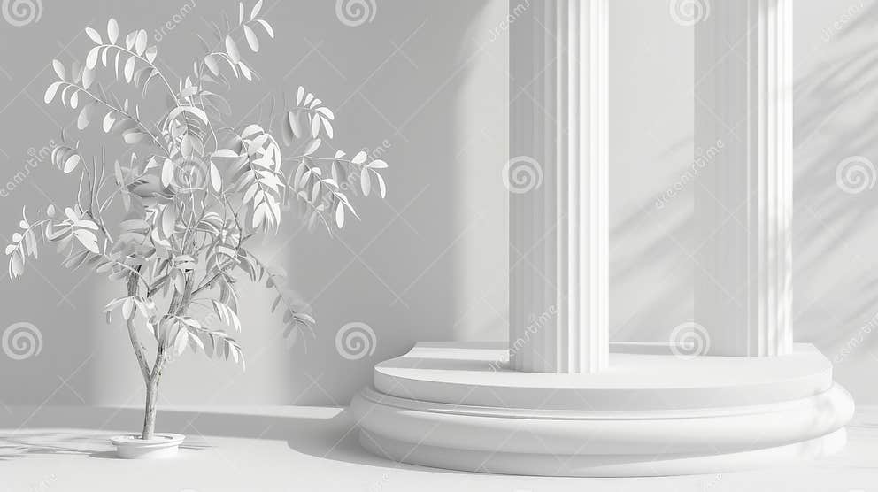 3D Model of Tree in Front of Column Stock Illustration - Illustration ...