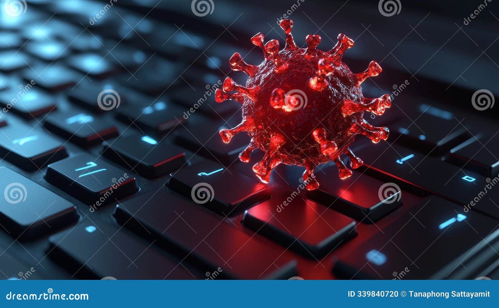 A 3D Model Of A Virus Rests On A Computer Keyboard Symbolizing The ...