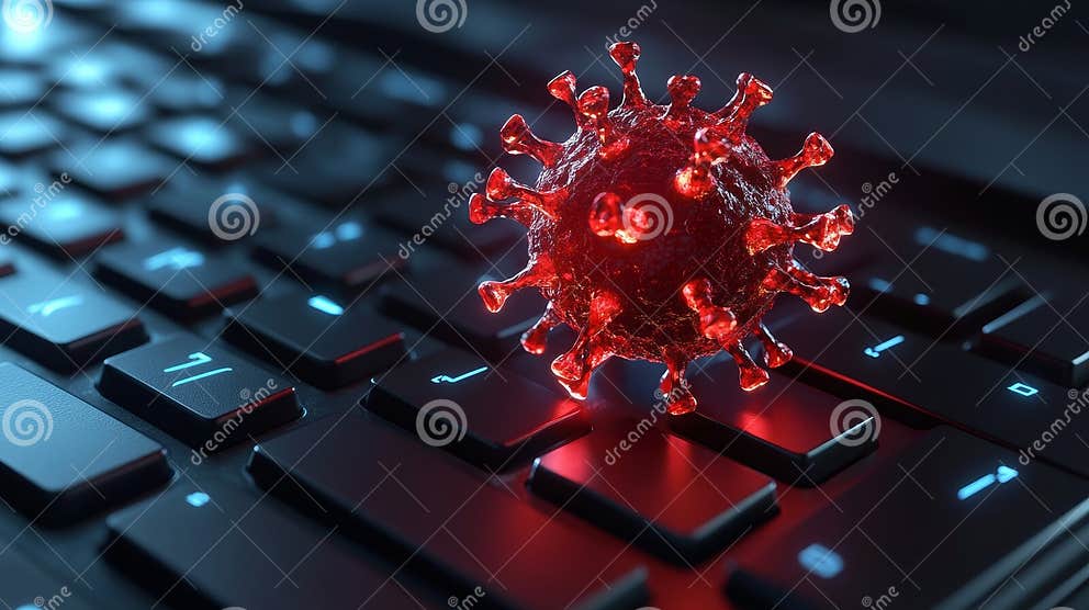 A 3D Model of a Virus Rests on a Computer Keyboard Symbolizing the ...