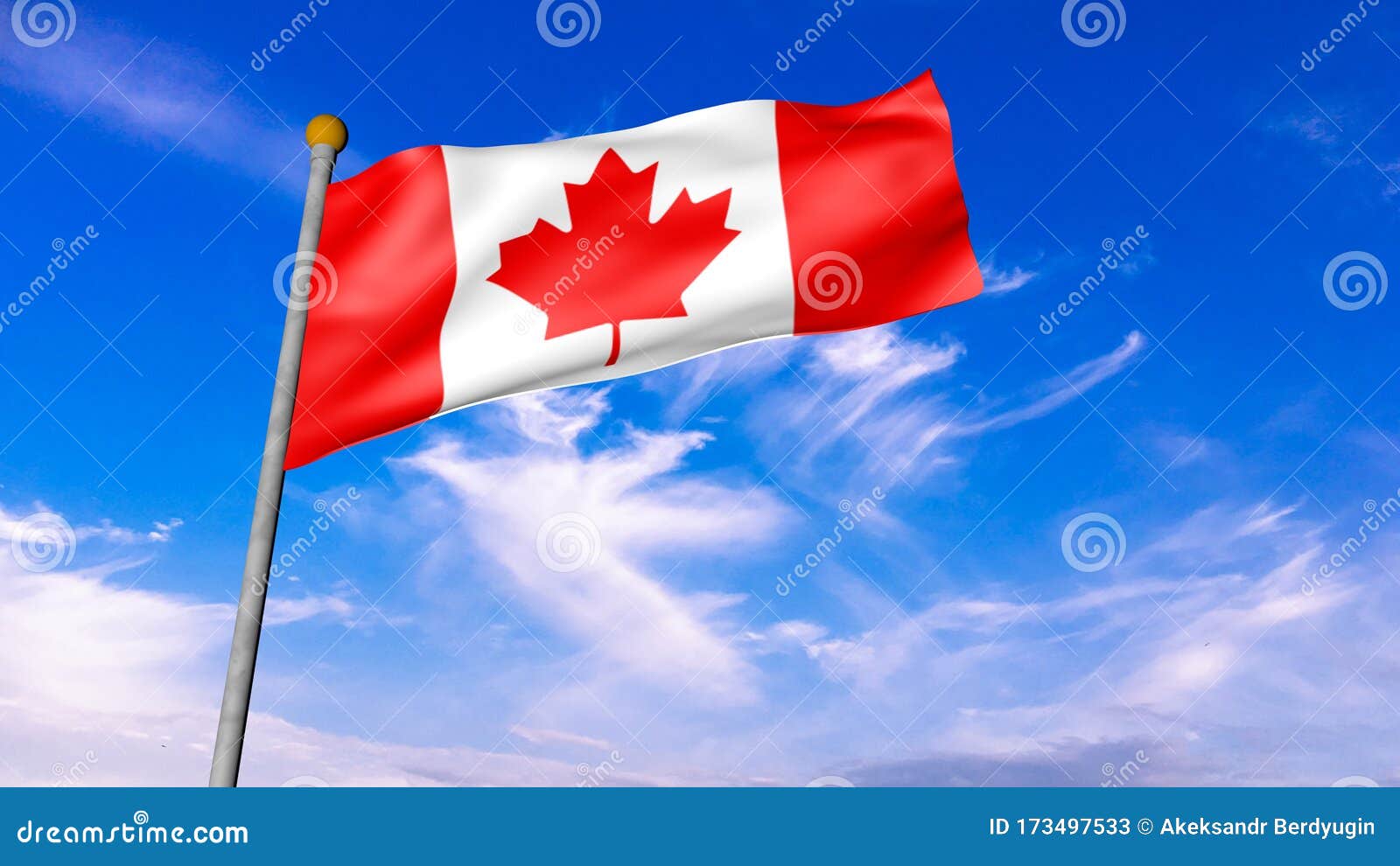 3d Model of a Waving Canada Flag. Blue Sky Background Stock ...