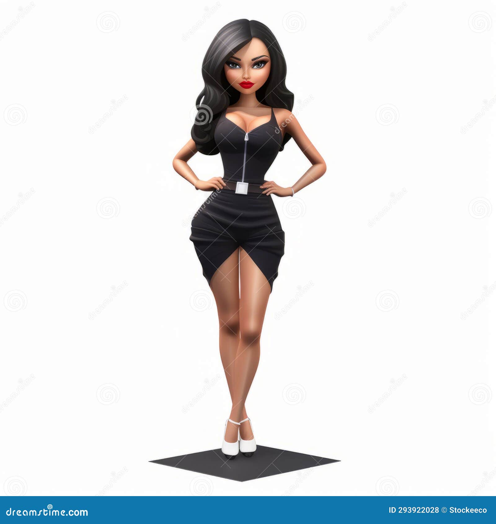 Glamorous Pin Up Style 3d Brunette Girl Figurine Stock Illustration