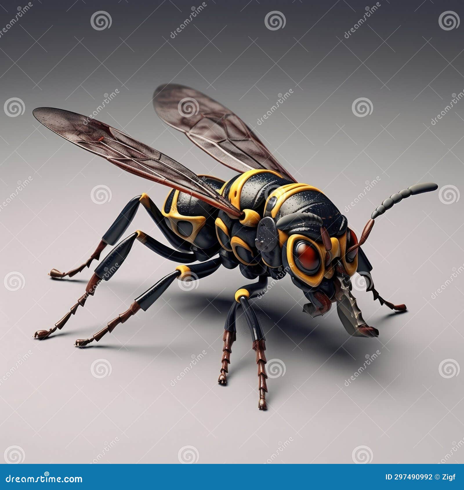 3d Model of Yellow and Black Wasp Stock Illustration - Illustration of ...