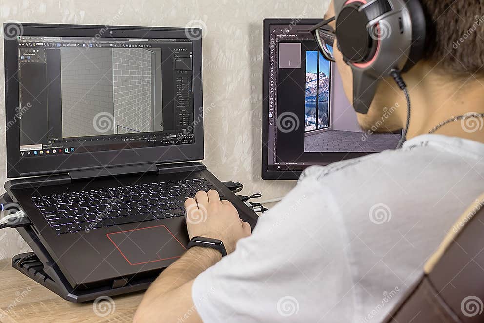3D Modeling on the Computer. Man Develops Graphic Stock Photo - Image ...