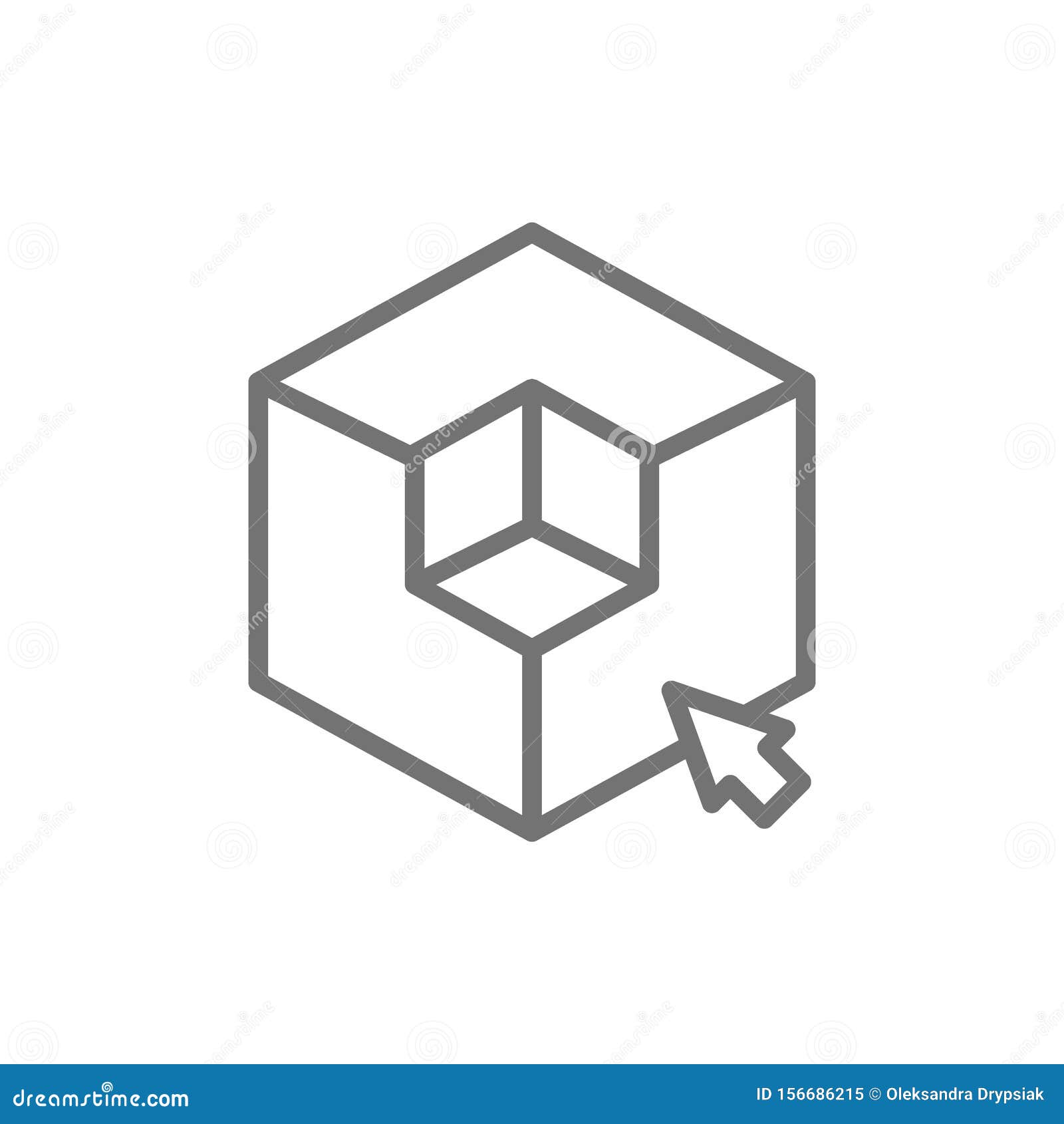 3D Modeling, 3 Dimensional Model, Cube Geometric Shape Line Icon. Stock ...