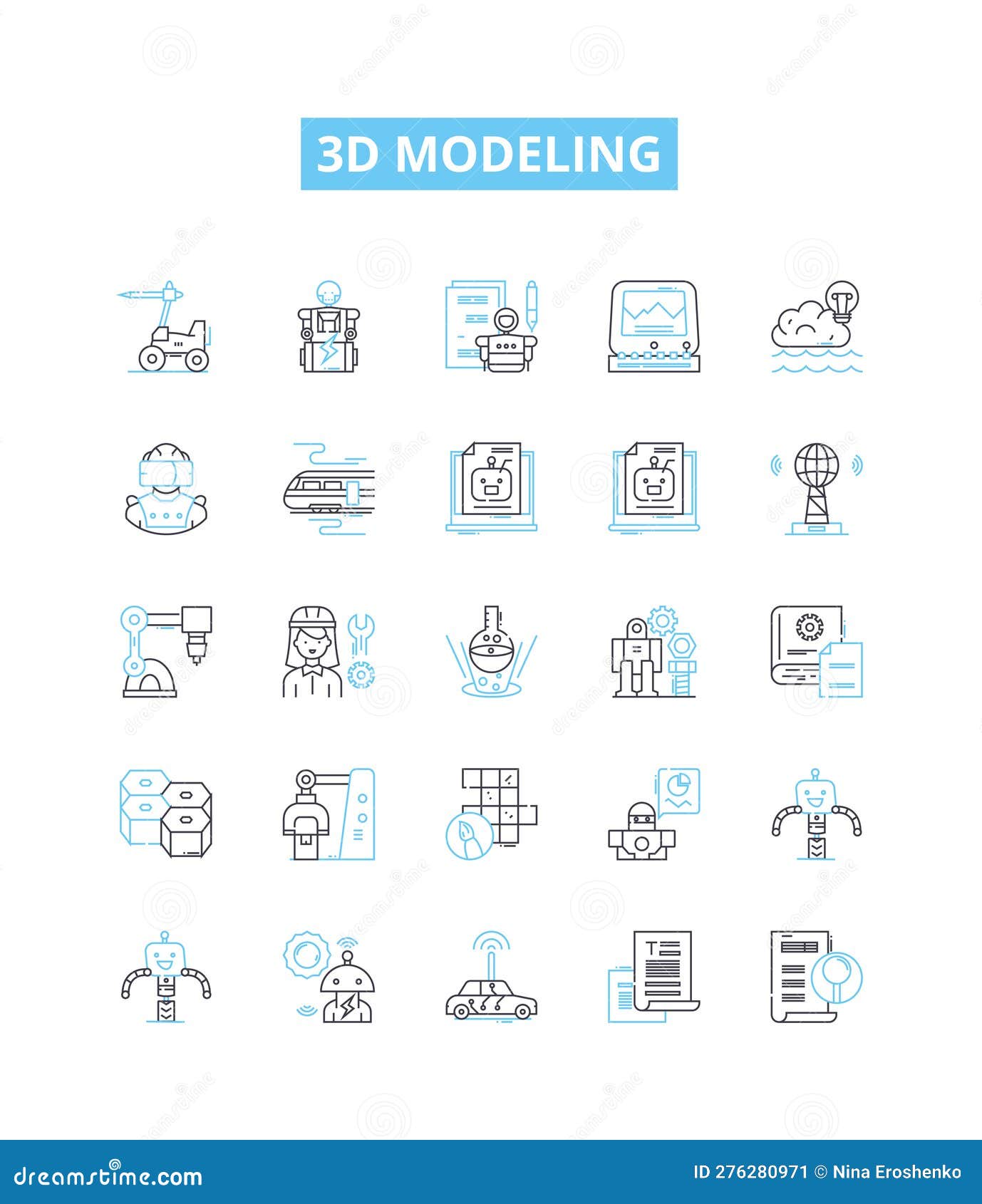 3d Modeling Vector Line Icons Set. 3D, Modelling, Modeling, Designs ...