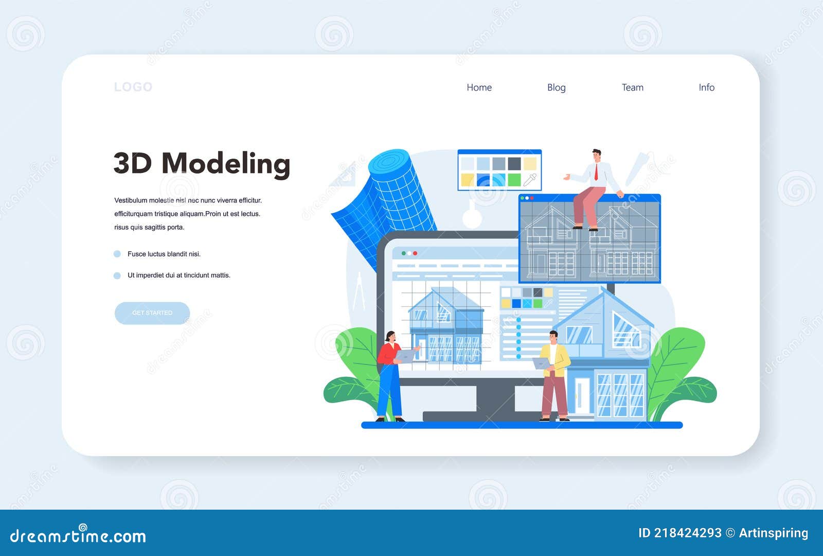3D Modeling Web Banner or Landing Page. Digital Drawing Stock Vector ...