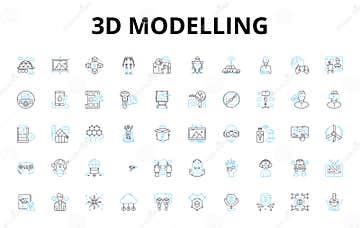 3d Modelling Linear Icons Set. Rendering, Sculpting, Texturing, Animation, Modeling, Rigging ...