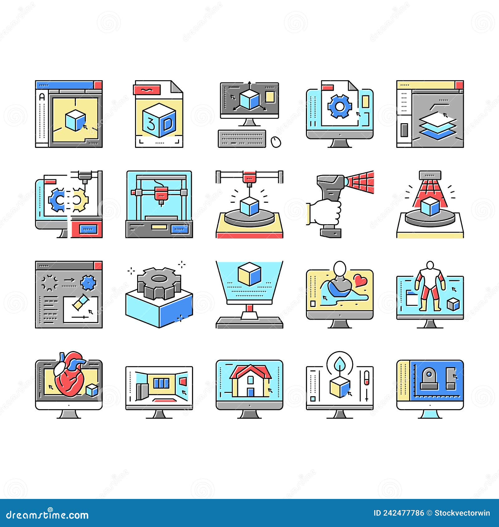 3d Modelling Software and Device Icons Set Vector . Stock Vector ...