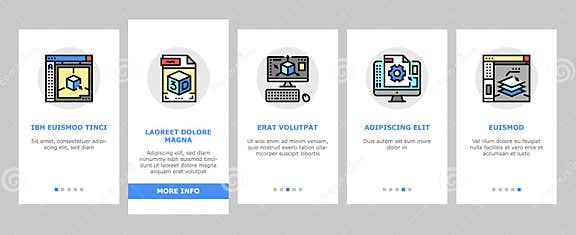 3d Modelling Software and Device Onboarding Icons Set Vector Stock ...