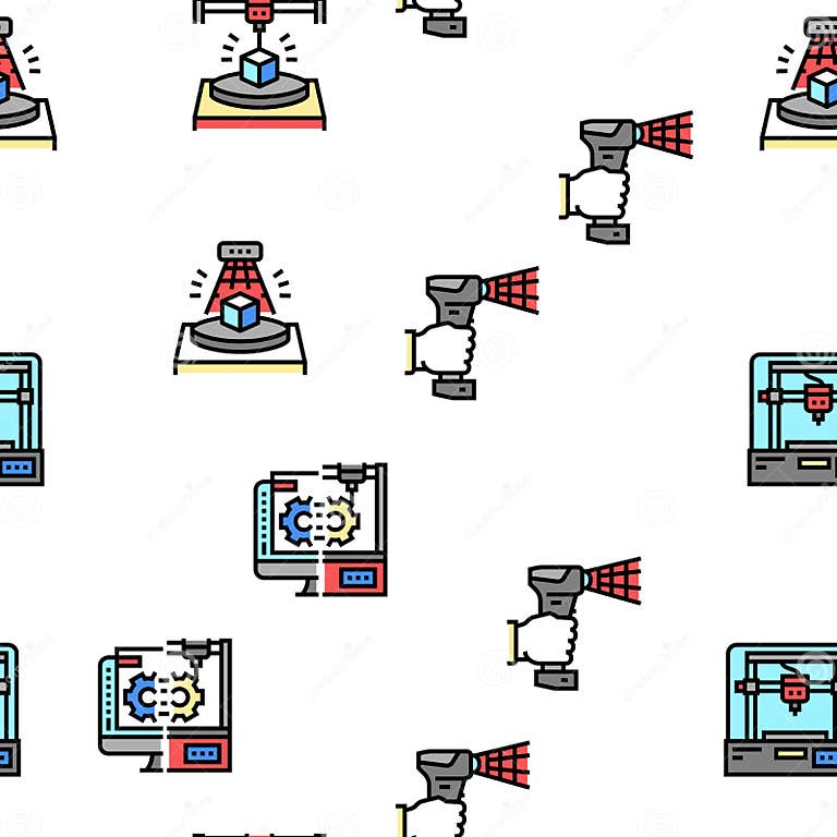 3d Modelling Software And Device Vector Seamless Pattern Stock Vector