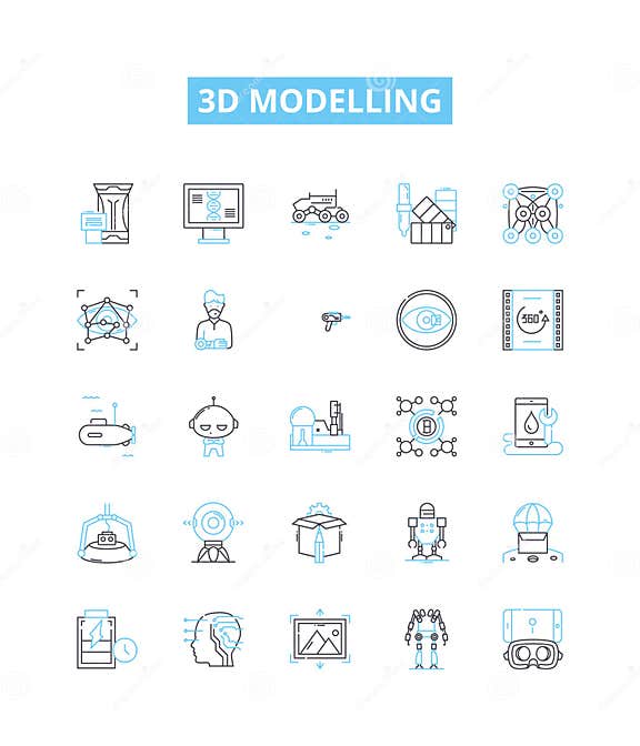 3d Modelling Vector Line Icons Set 3d Modelling Modeling Cad Design Rendering Simulation