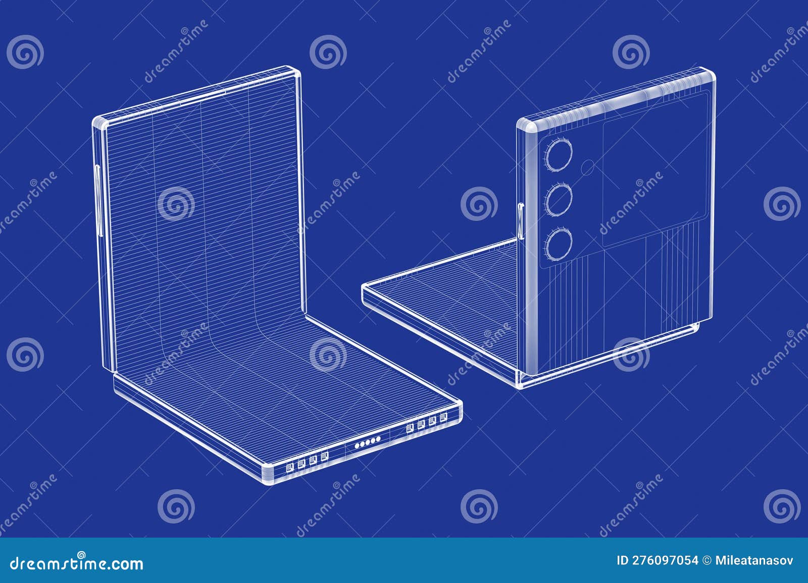 3D Models of Foldable Smartphones Stock Illustration - Illustration of ...