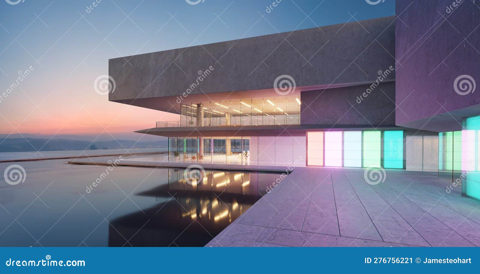 3D Modern Architecture with a Pool Stock Illustration - Illustration of ...